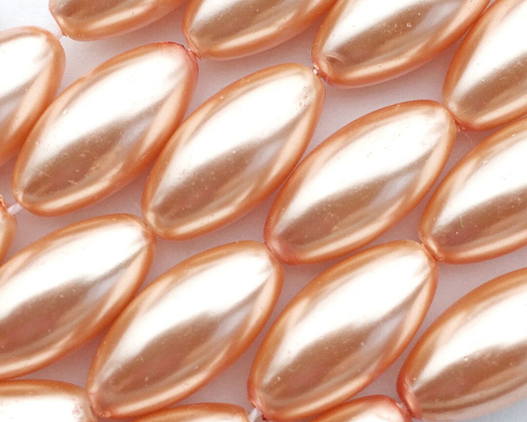 25pcs 16mm Peach Glass (NOT Plastic) Pearl Rice Beads, About 16mm X 8mm ...