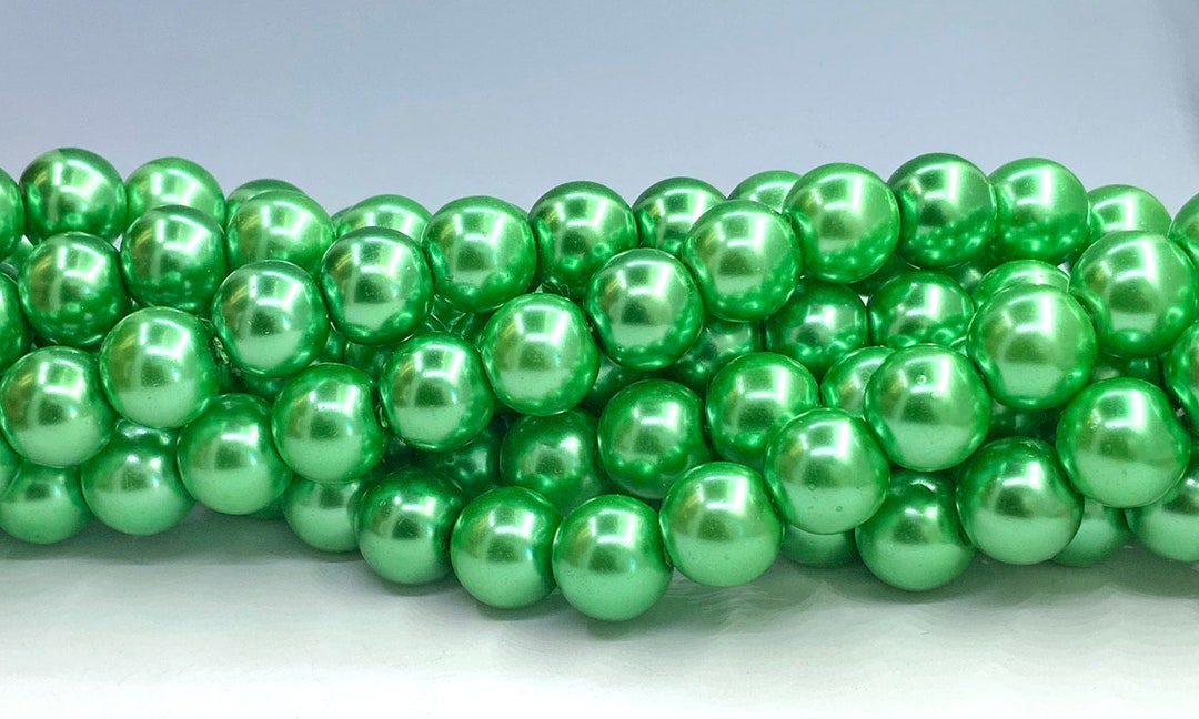 44pcs 10mm Light Green Glass Pearl Beads, About 10mm Round With a 1.4mm ...