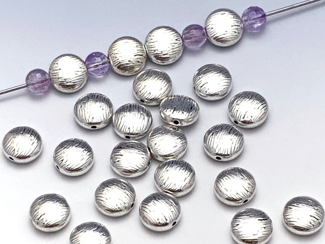 Antique Silver Plated Puff Coin Beads, 10mm Textured Zinc Alloy 414R - Etsy
