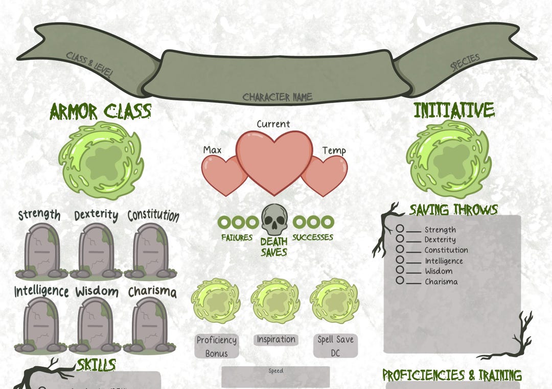 Necromancer Theme - 3 X Dnd Character Sheet - Etsy