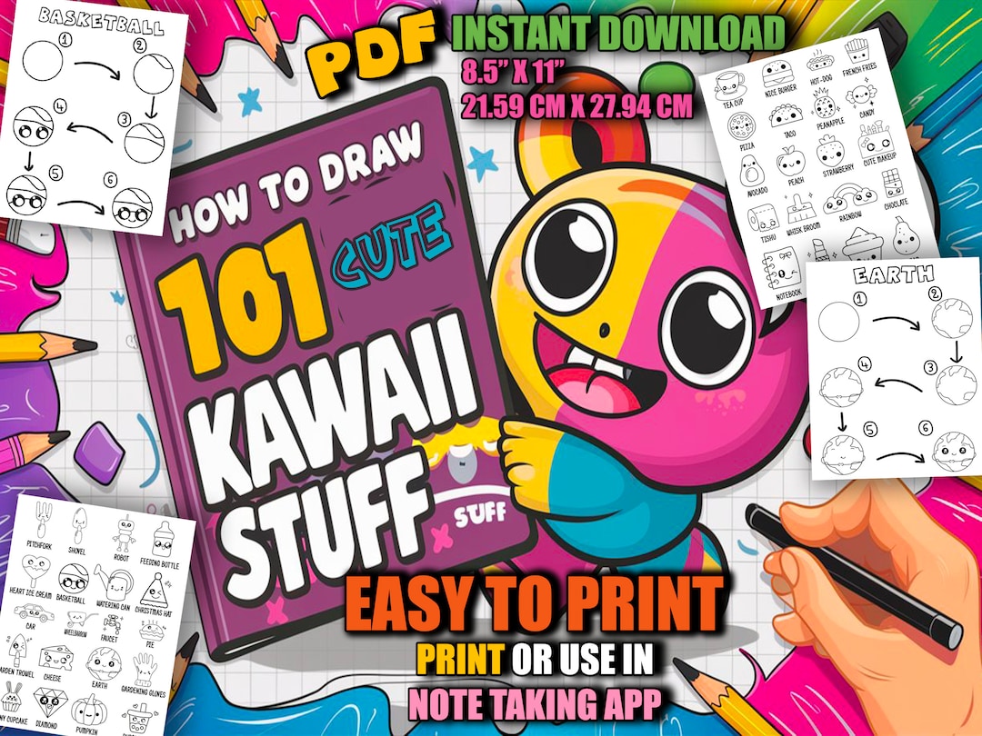How to Draw 101 Cute Kawaii Stuff Book Step by Step, Learn Drawing for ...
