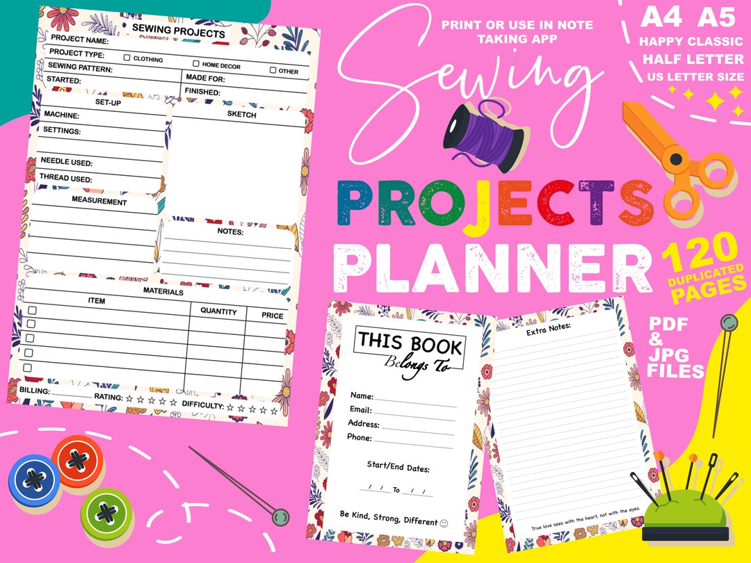 Sewing Kit Seamstress Planner Printable PDF JPG Journal for Fashion ...