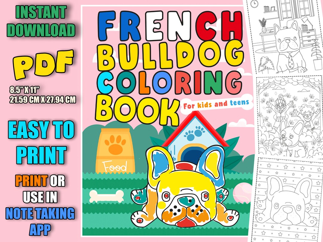 Frenchie French Bulldog Dog Coloring Book Printable for Toddler Kids ...