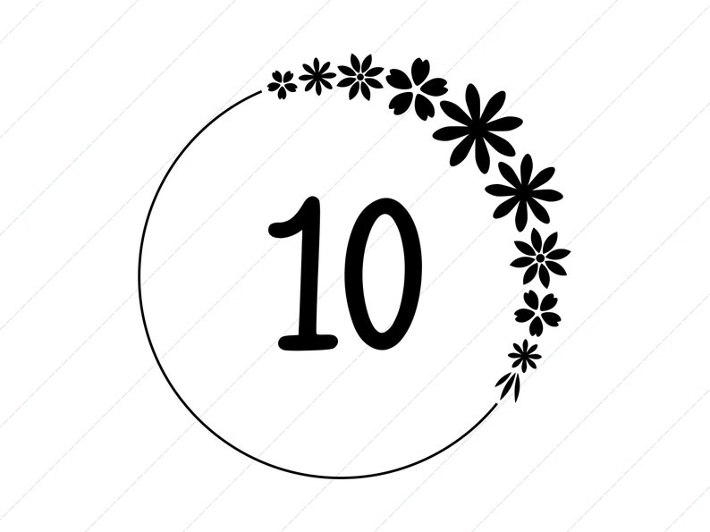 Numbers of Ten in Flower Wreath | PNG, SVG | Cliparts for Milestone ...