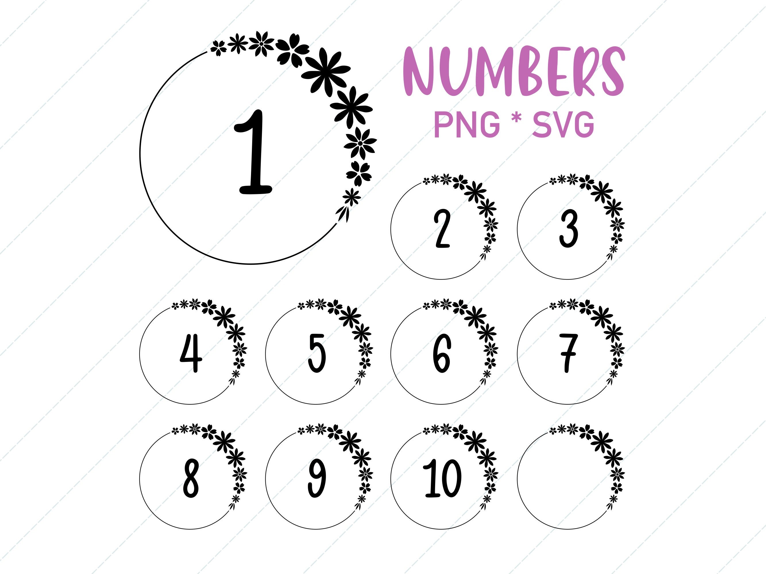 Numbers 1-10 in Flower Wreath | PNG, SVG | Cliparts for Birthday Crowns ...