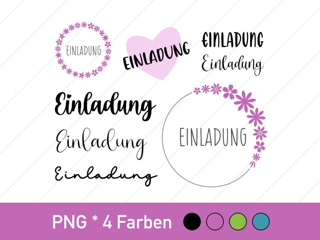 German Language "invitation" | Einladung | PNG Cliparts | 8 Designs | 4 ...