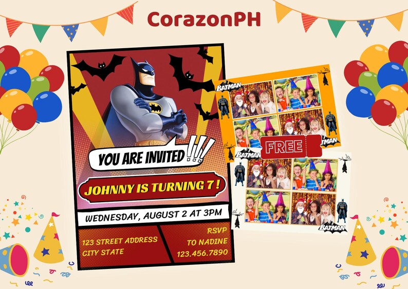 Batman Birthday Invitation Template Easy Editable Template on Canva - Etsy