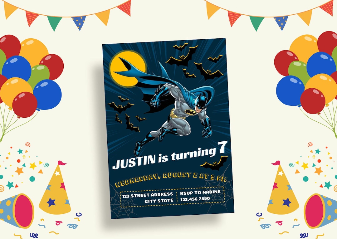 Plantilla de invitación de cumpleaños de Batman / Plantilla fácil de ...