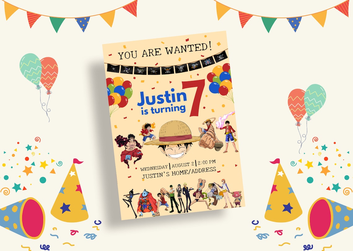 One Piece Birthday Invitation Template Easy Editable Template on Canva ...