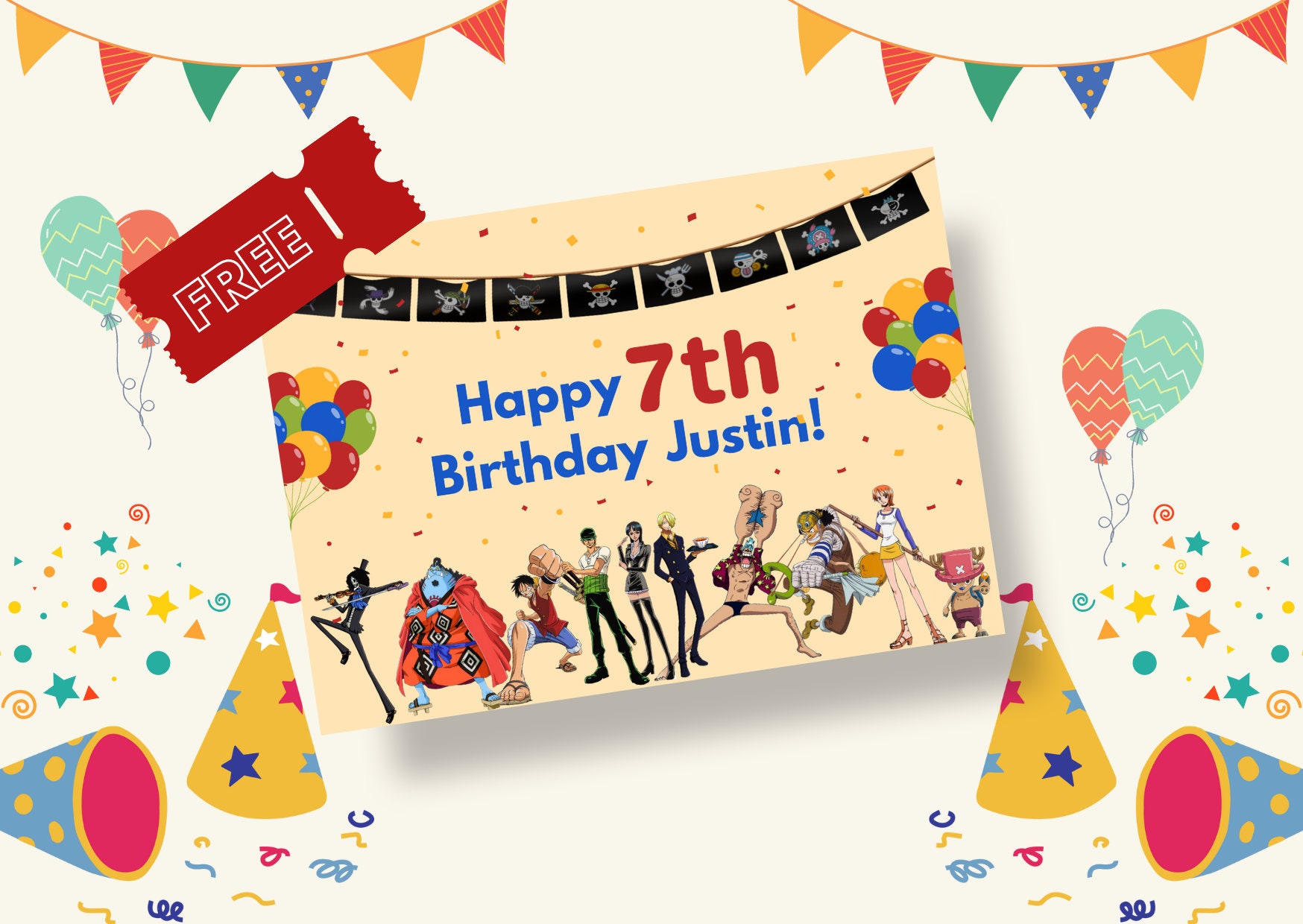 Back-to-back One Piece Birthday Invitation Template Easy Editable ...