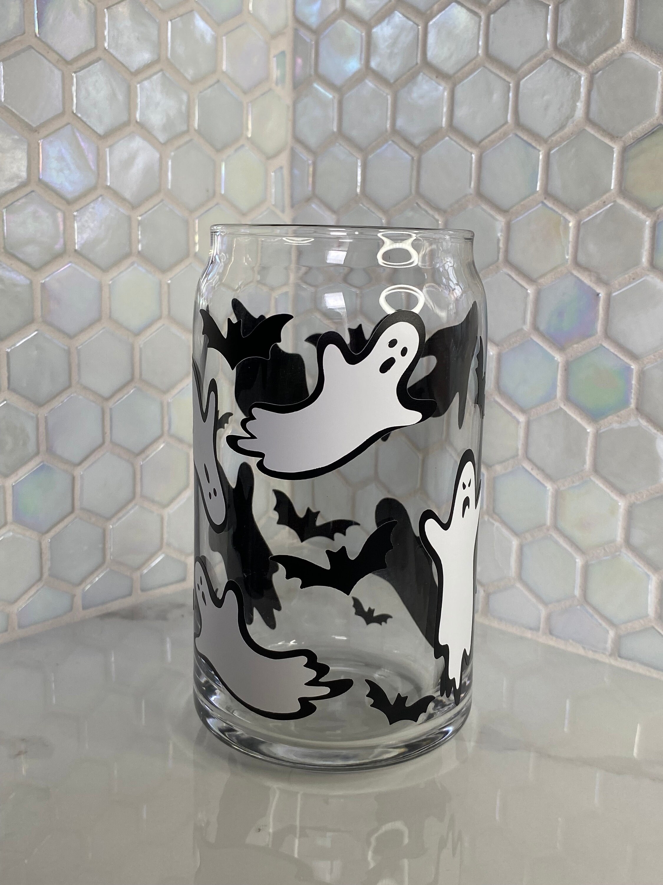 16oz Ghost Cup, Ghost Iced Coffee Cup, Halloween Gift, Ghost Glass Cup ...