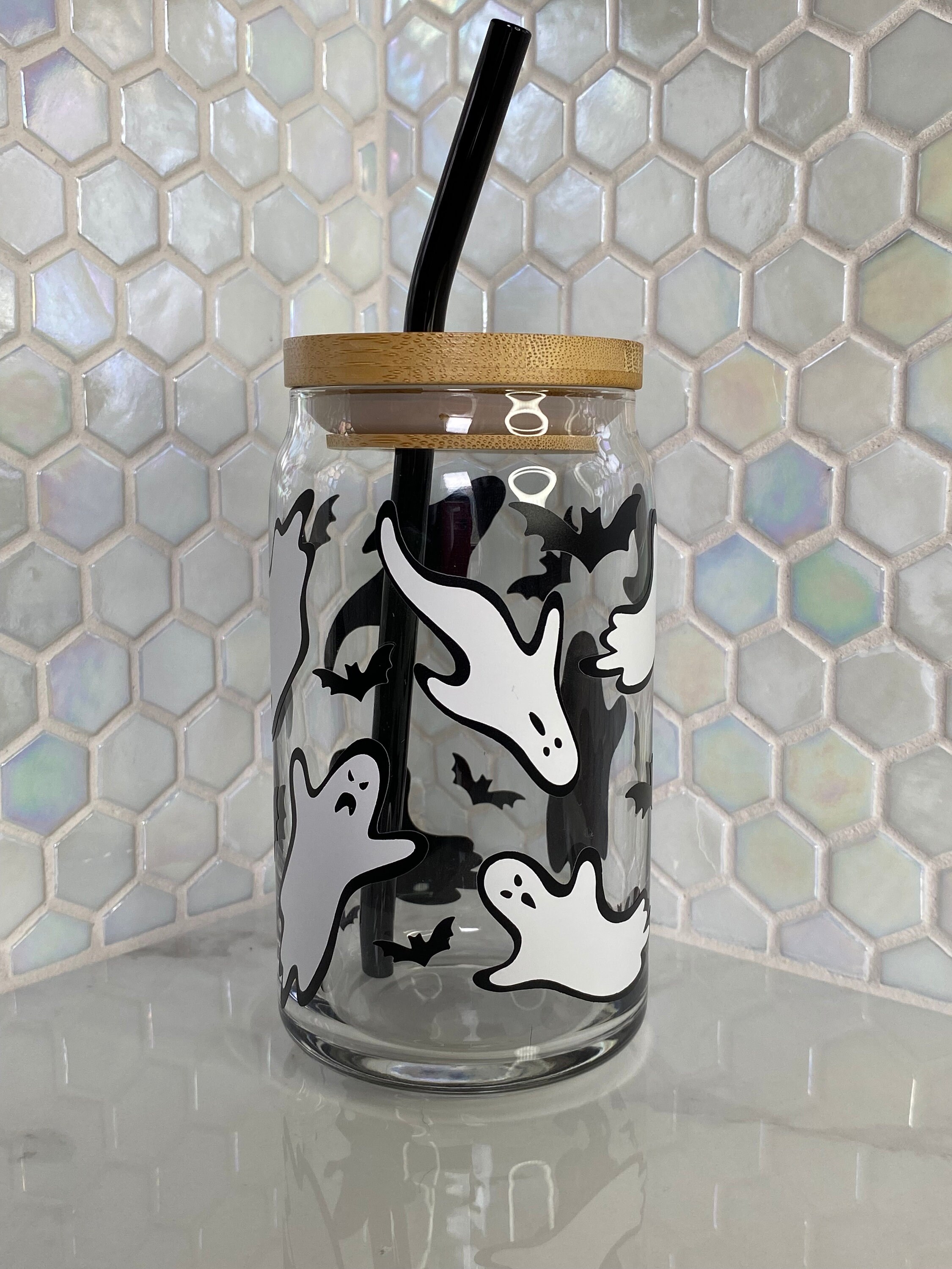 16oz Ghost Cup, Ghost Iced Coffee Cup, Halloween Gift, Ghost Glass Cup ...