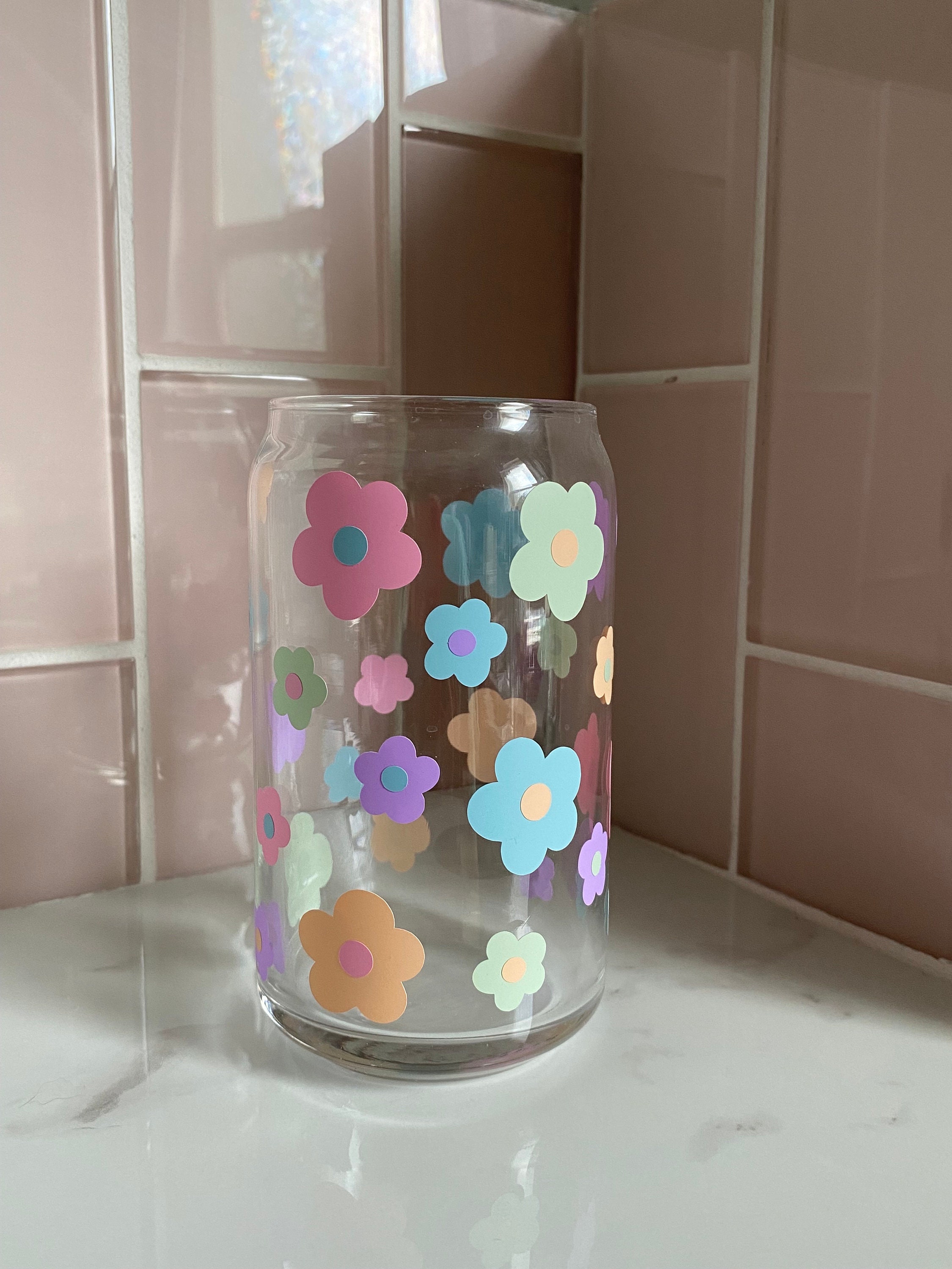 16oz Daisy Cup, Colorful Daisy Iced Coffee Cup, Retro Flower Cup, Daisy ...