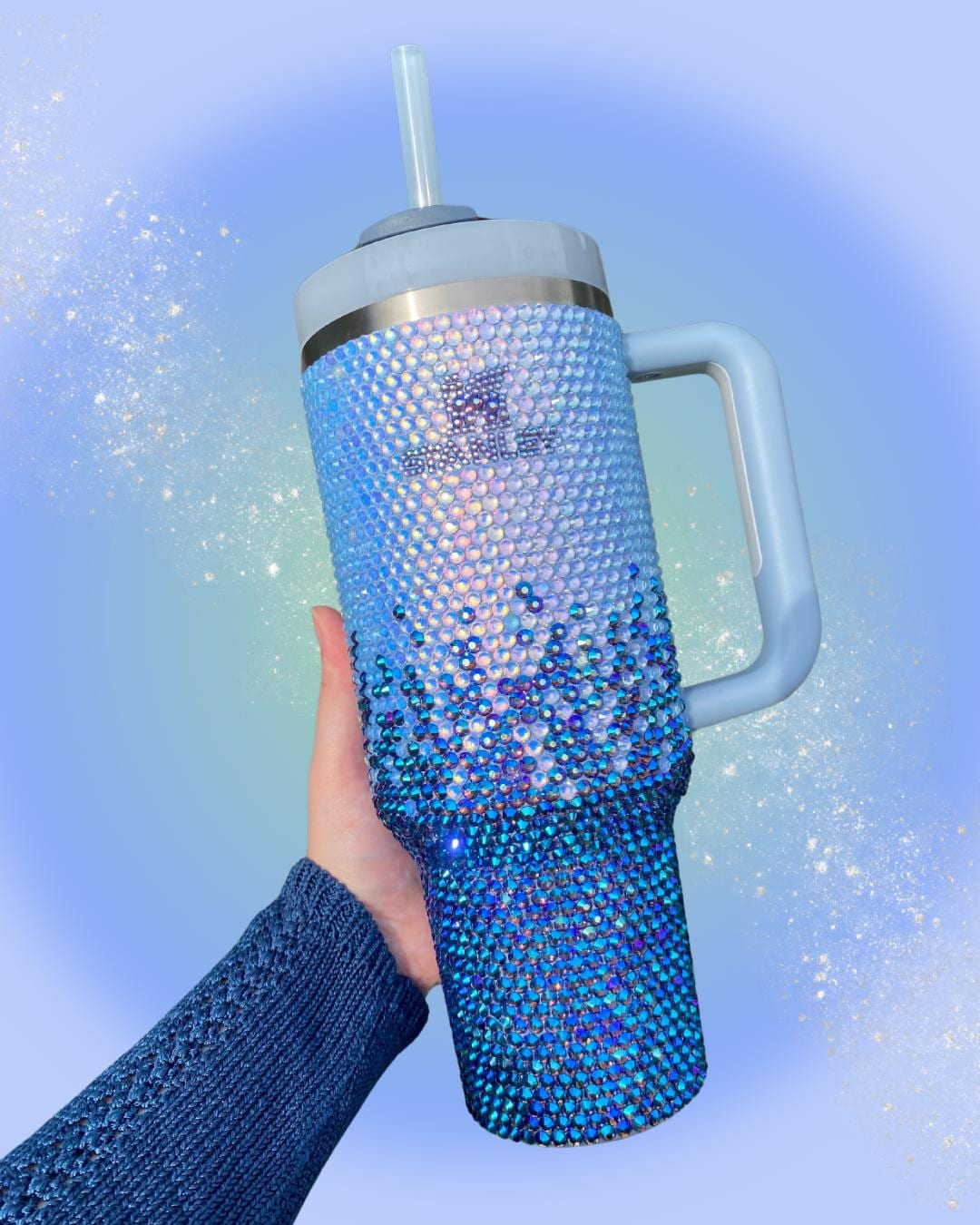 40oz Blue Ombré Bedazzled Stanley Tumbler, 40oz Stanley Bling Tumbler ...