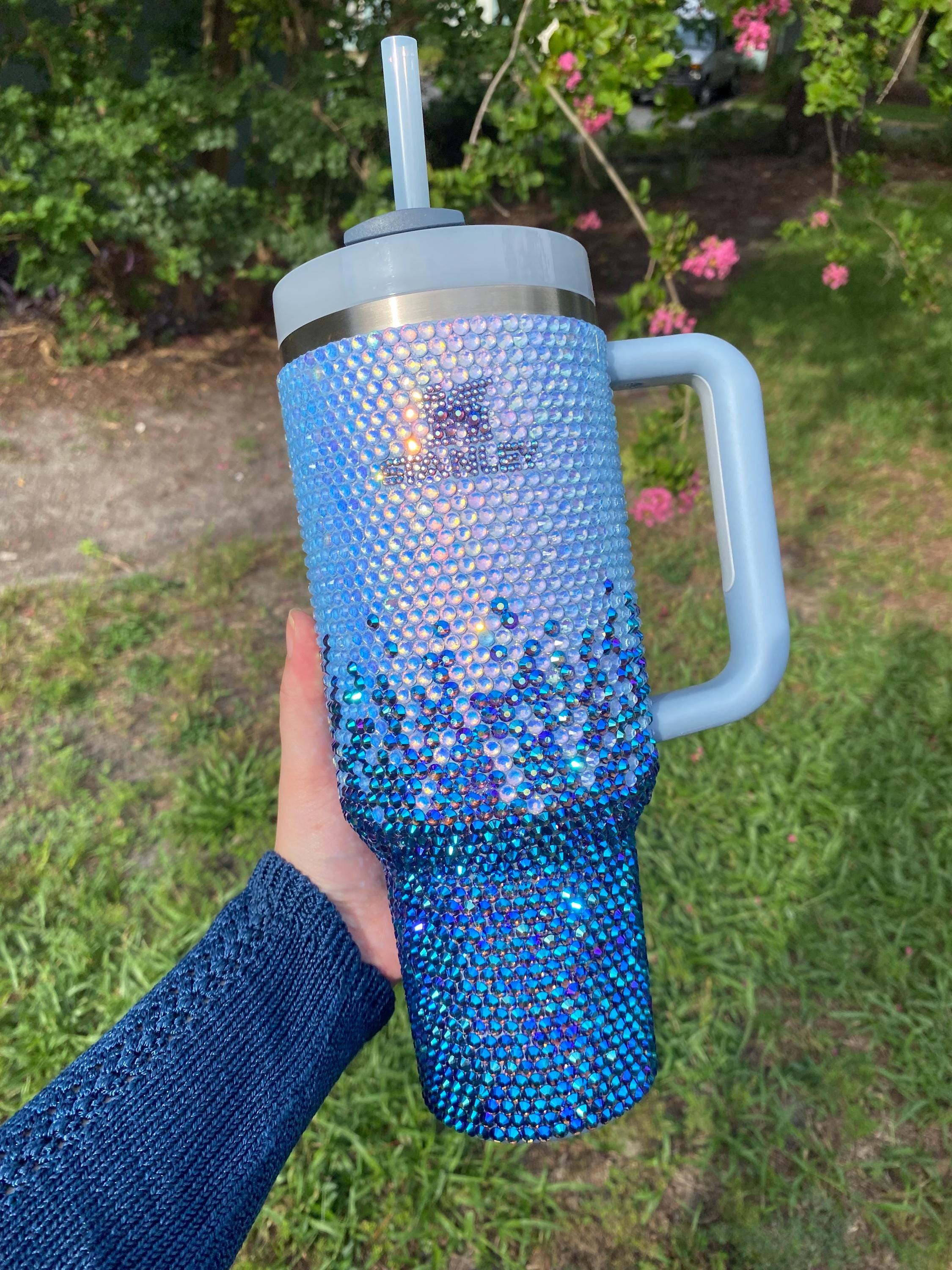 40oz Blue Ombré Bedazzled Stanley Tumbler, 40oz Stanley Bling Tumbler ...