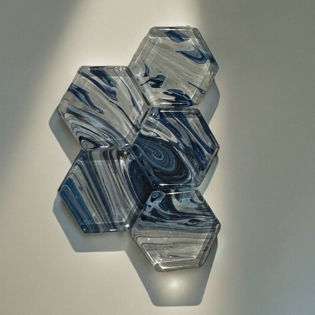 Blue and White striped Hexagonal Magnet Set Set of 5 Splash Design - Etsy