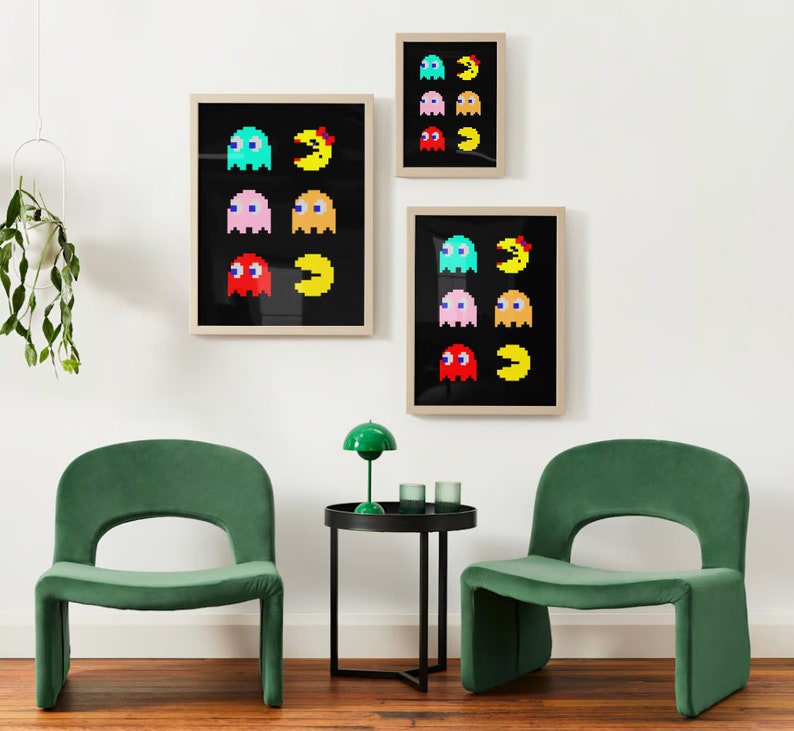 Pac-man Retro Arcade Prints Set, Video Game Prints, Video Game Art, Gaming Art, Retro Gaming ...