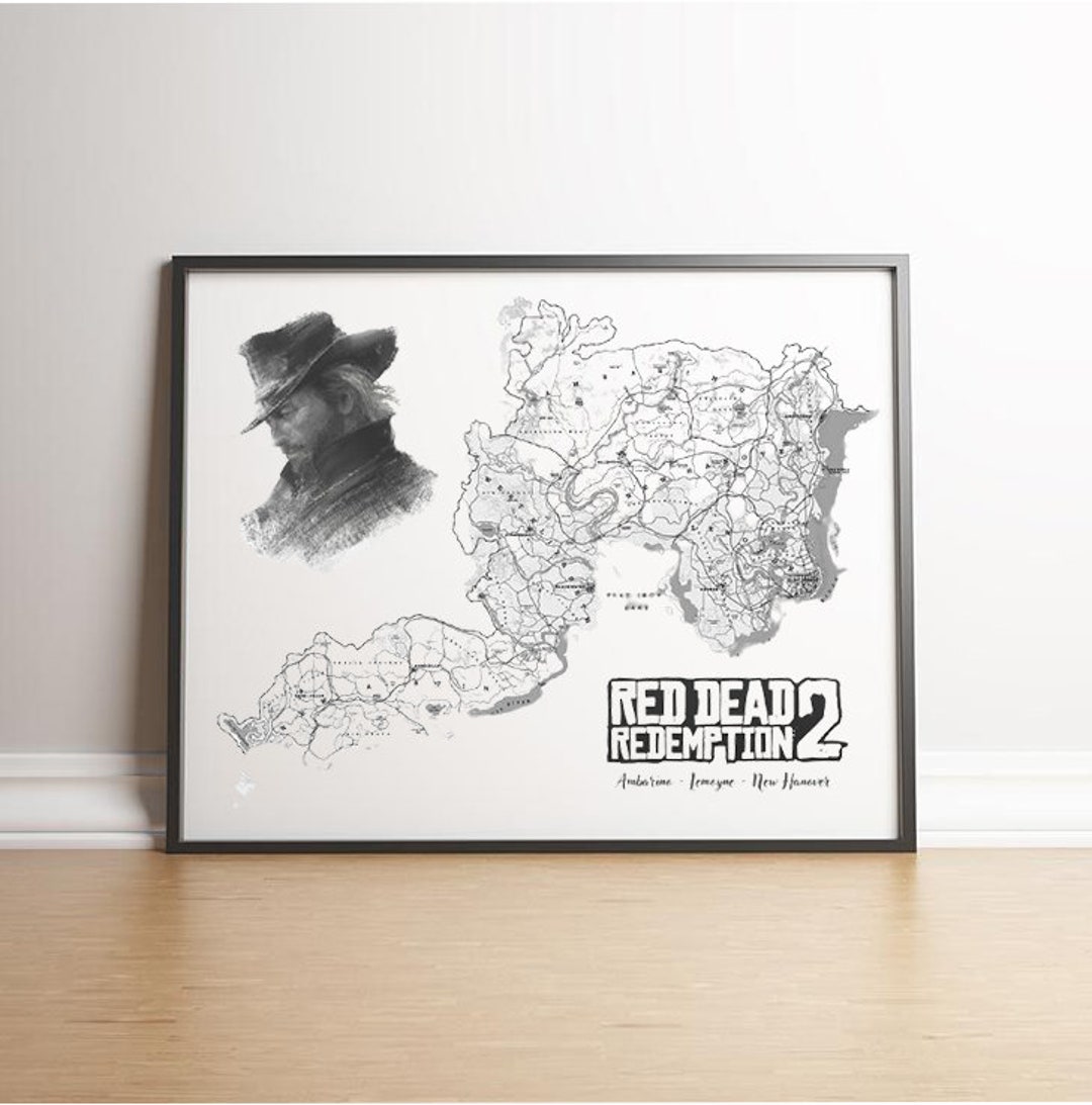 Full Red Dead Redemption 2 Map Digital Custom Print Poster - RDR2 Video ...