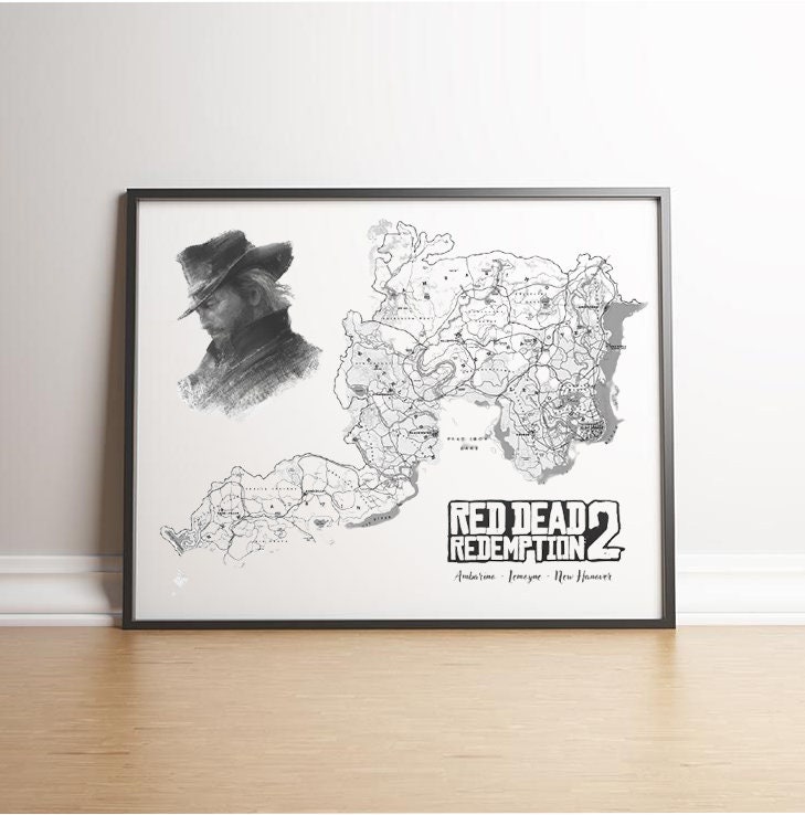 Full Red Dead Redemption 2 Map Digital Custom Print Poster Rdr2 Video