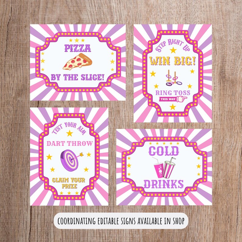 Pink Circus Party Welcome Sign Editable Purple Carnival Milestone Board ...