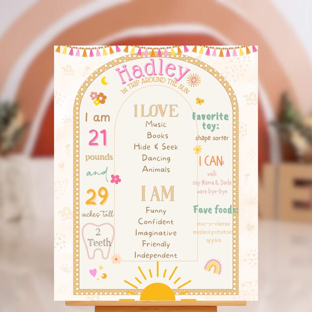 Editable Sunshine Theme Milestone Birthday Board | Boho Style Canva ...