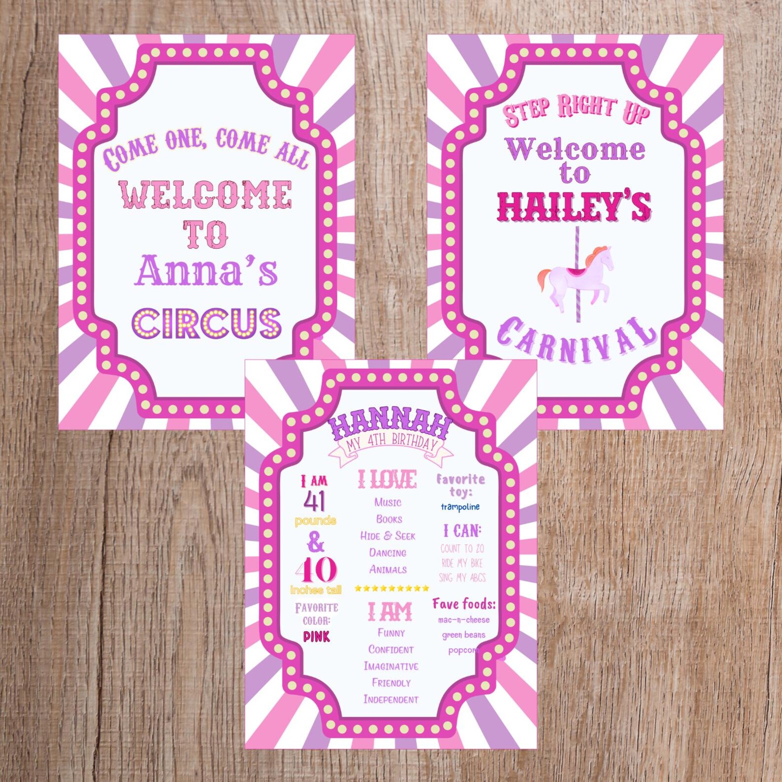 Pink Circus Party Welcome Sign Editable Purple Carnival Milestone Board ...