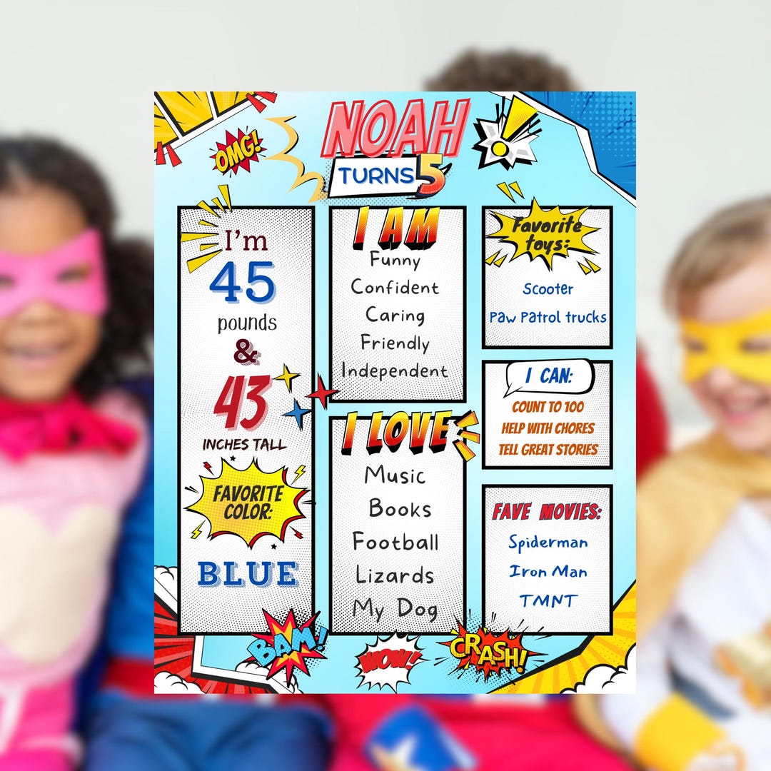 Superhero Comic Book Milestone Birthday Board Editable 16x20 Template ...