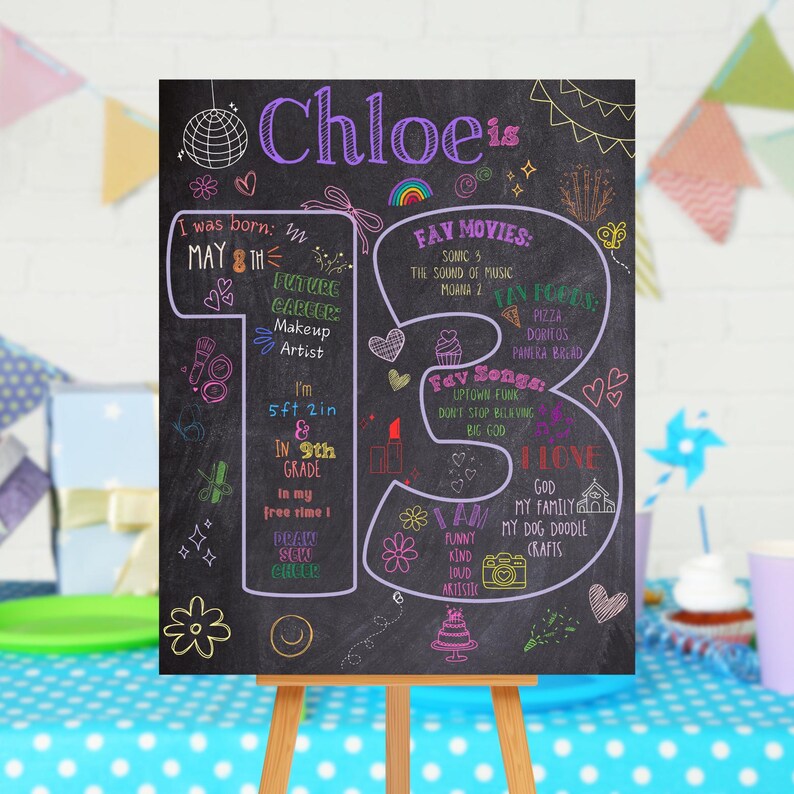 Editable Chalkboard Birthday Board Sign 6th 7th 8th 9th 10th 11th 12th ...