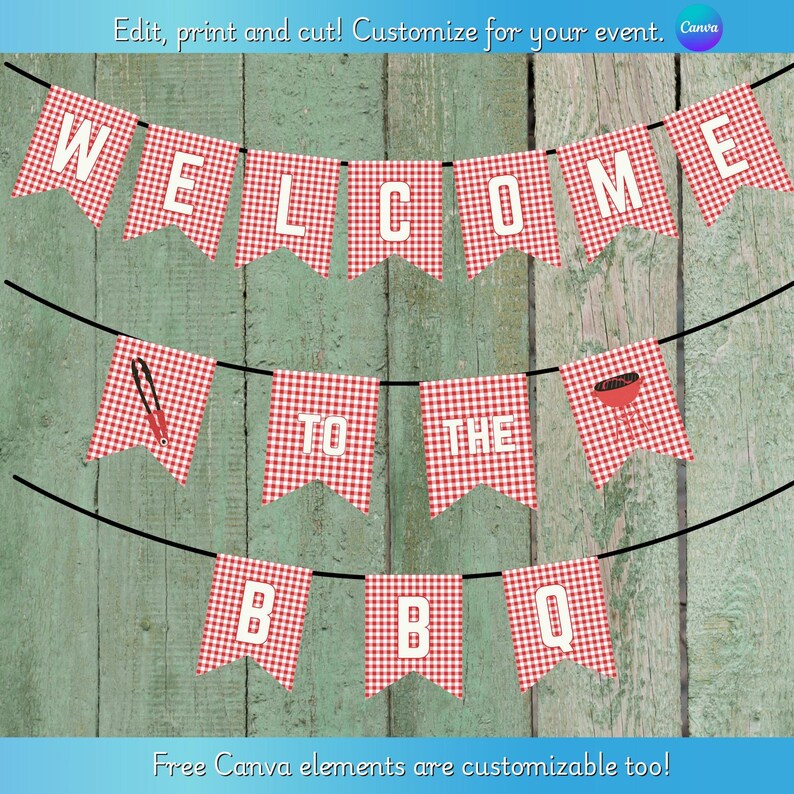 Red Gingham Banner Template: Editable Party Decor (digital Download) - Etsy