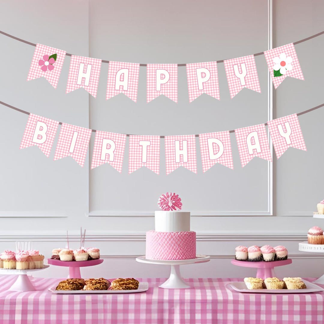 Pink Party Banner Party Editable Template | Birthday Banner Baby Shower ...