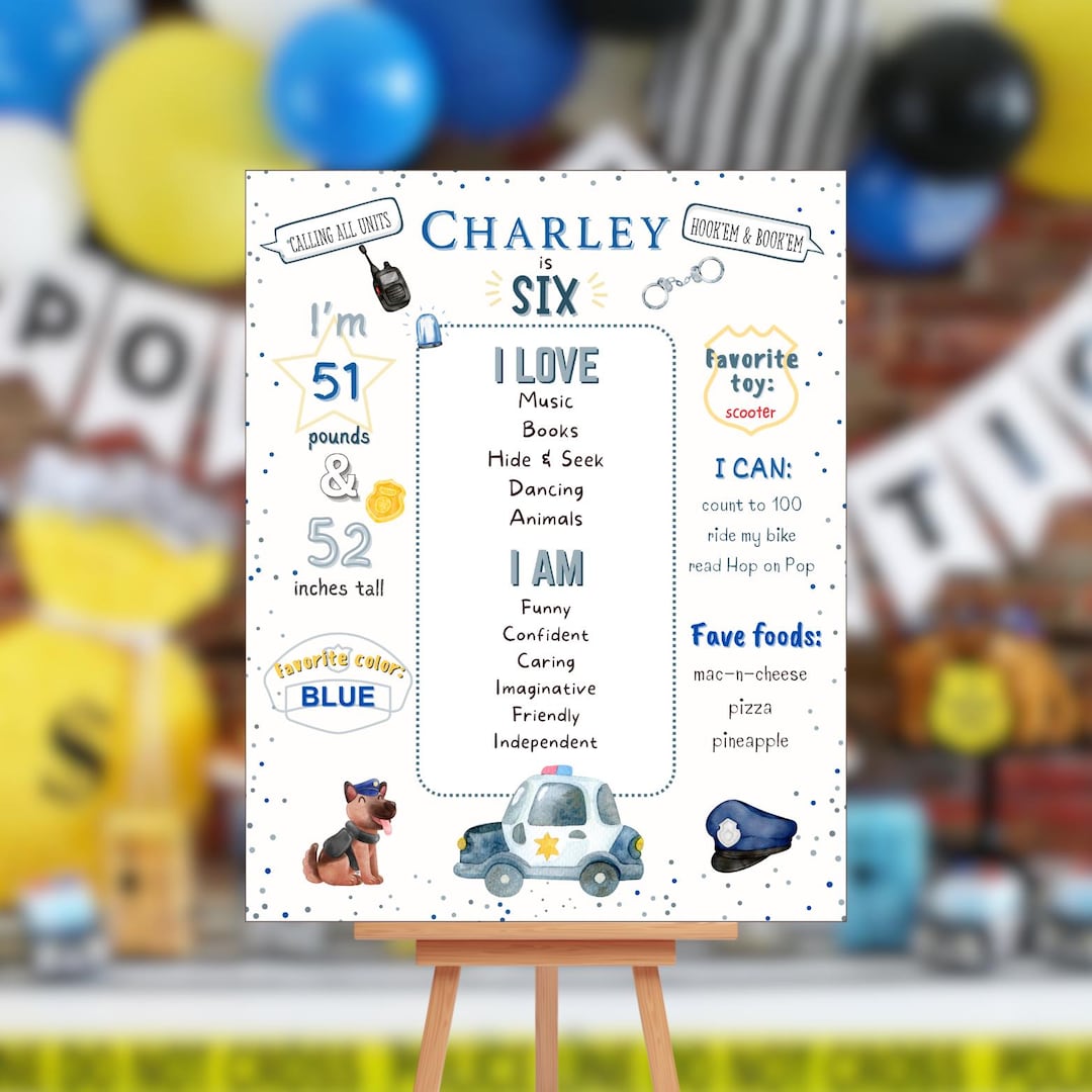 Police Birthday Milestone Poster | Officer Party Welcome Sign ...