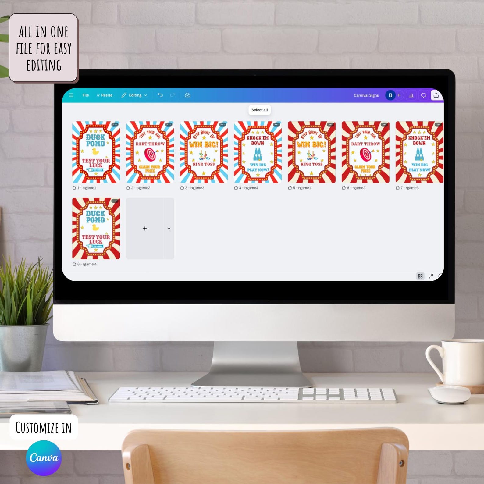 Circus Party Signs: Editable Carnival Booth Decor (canva Template ...