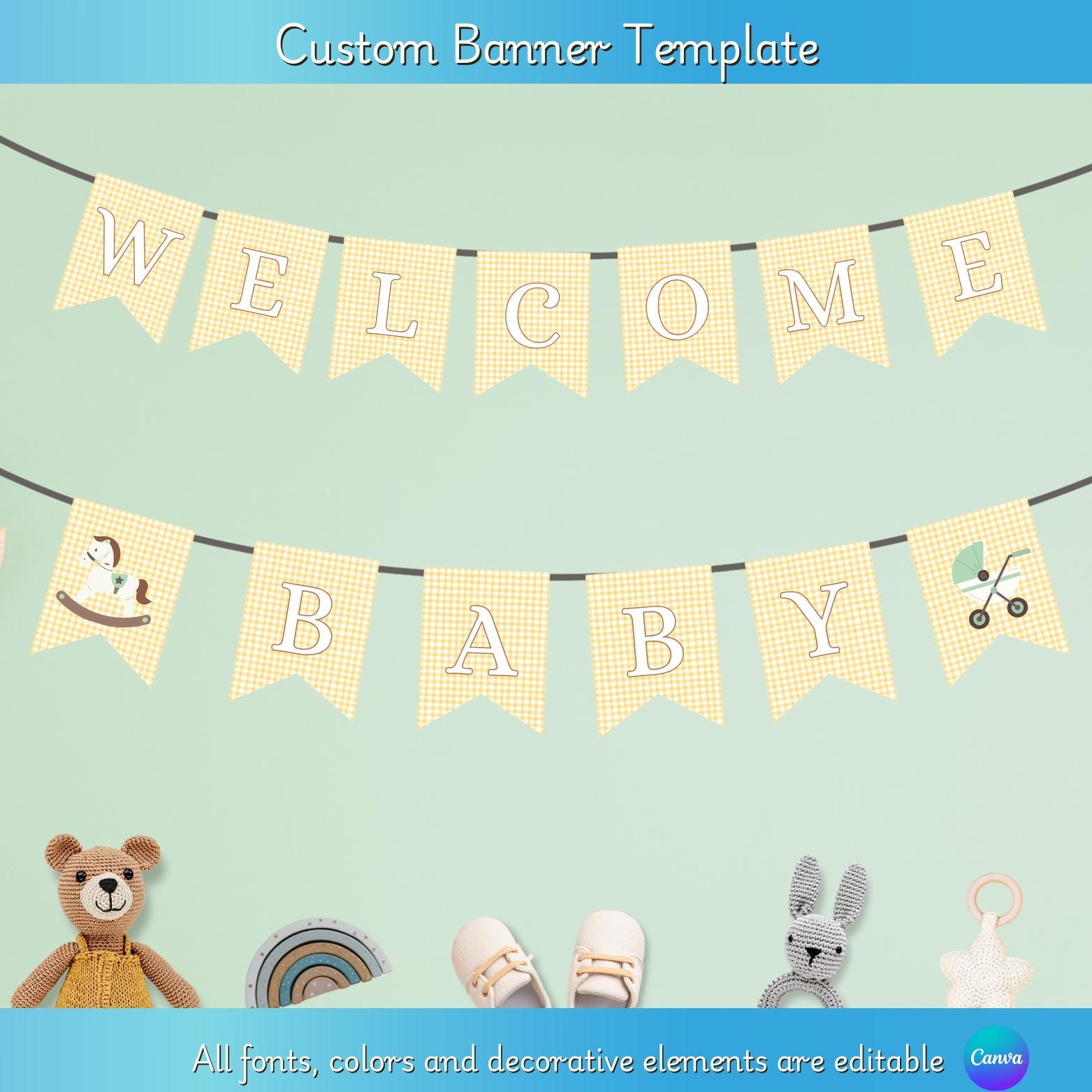 Yellow Banner Editable Template Birthday Banner Baby Shower Decor ...