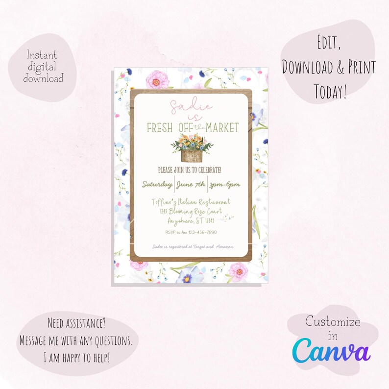Flower Market Bridal Shower Invitation: Editable 5x7 Canva Template - Etsy