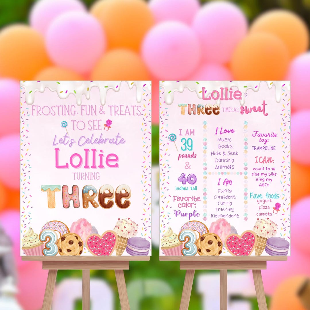 Sweet Third Birthday Sign | Pastel Dessert Theme, Editable Canva ...