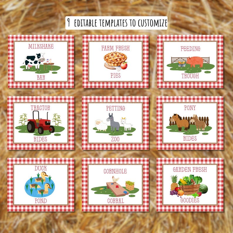 Farm Party Station Signs Editable Canva Templates Barnyard Birthday ...