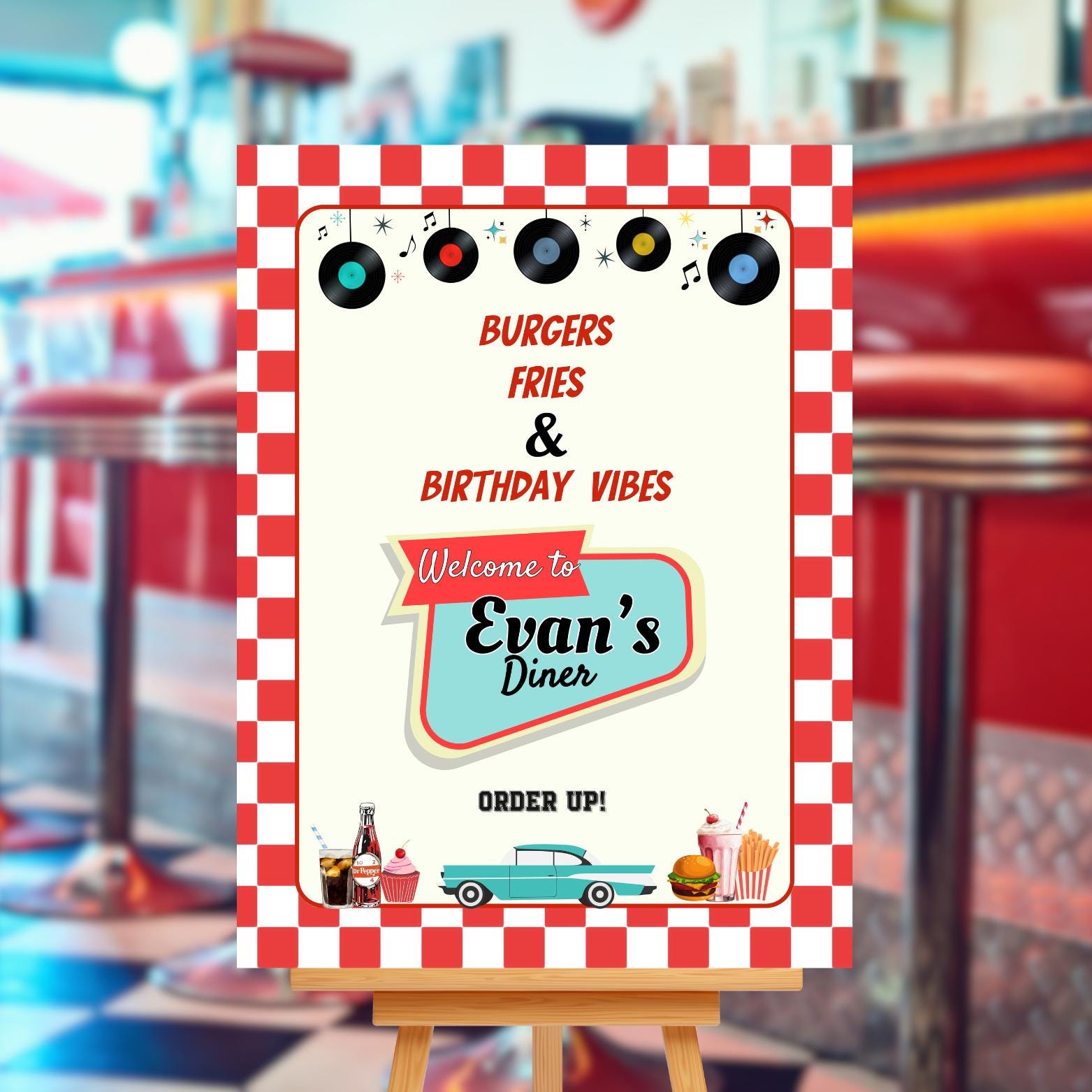 50s Diner Birthday Milestone Board Editable Canva Template Pink ...
