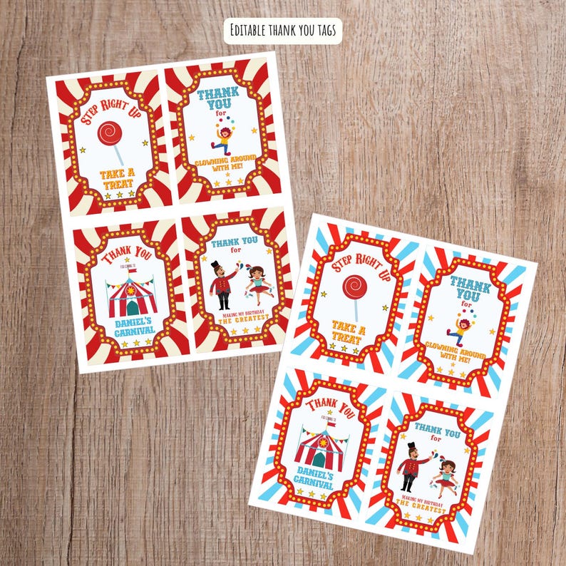 Carnival Party Sign Bundle Editable Circus Birthday Set: Poster ...