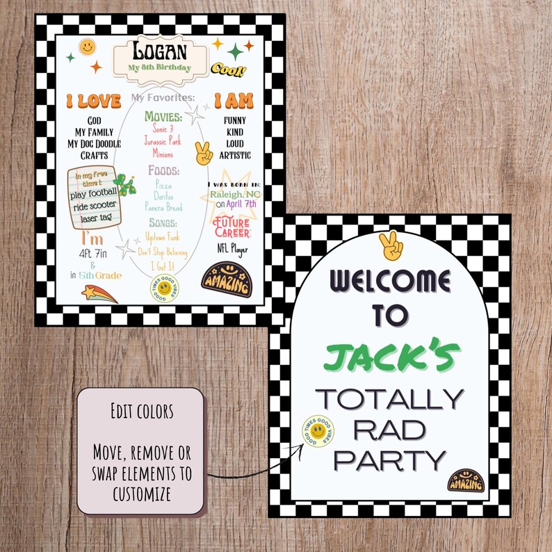 90s Birthday Board Editable Retro Canva Template Y2K Throwback Party ...