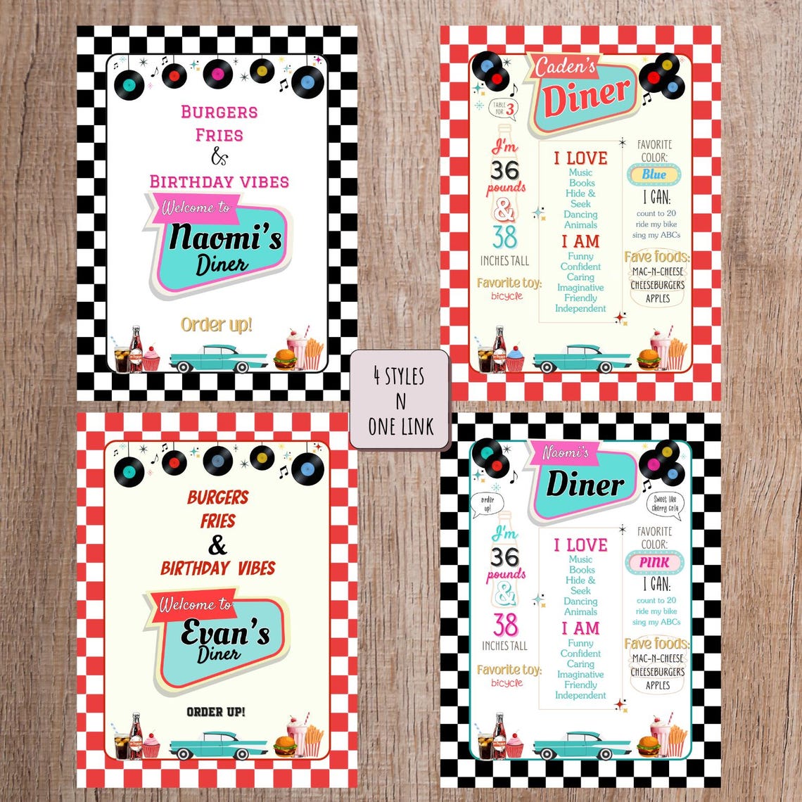 50s Diner Birthday Milestone Board Editable Canva Template Pink ...