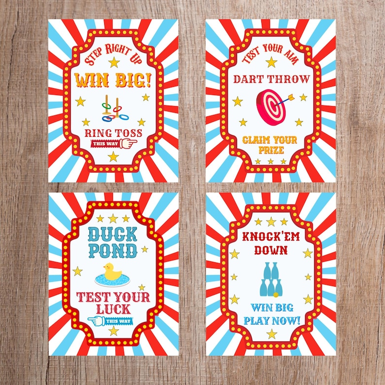 Carnival Party Signs: Editable Circus Booth Template (digital Download ...