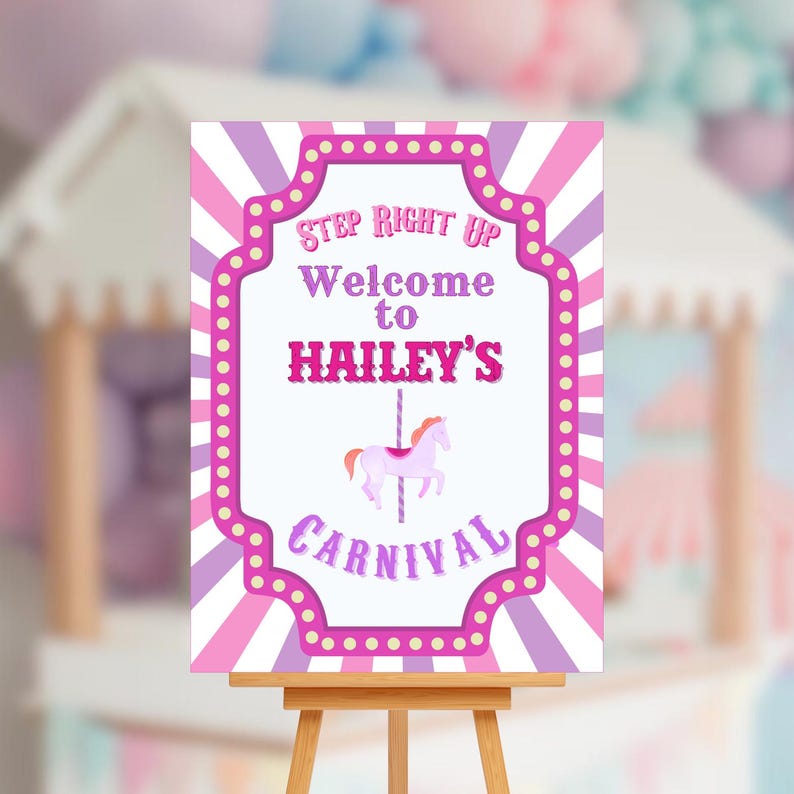 Pink Circus Party Welcome Sign Editable Purple Carnival Milestone Board ...