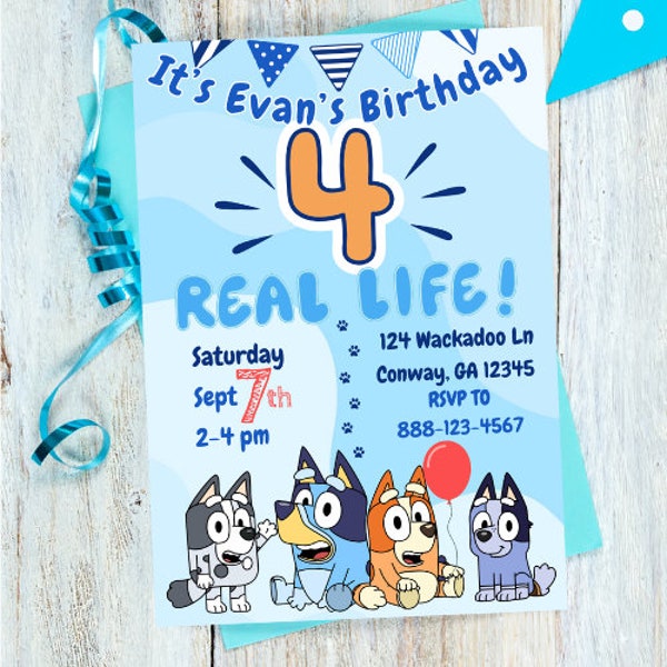 Bluey 4th Birthday Party Invitation - Etsy