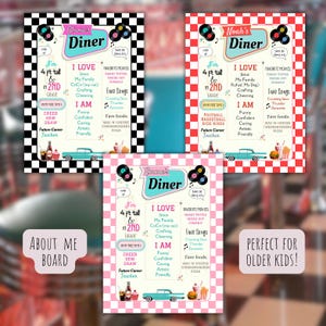50s Diner Birthday Milestone Board Editable Canva Template Pink ...