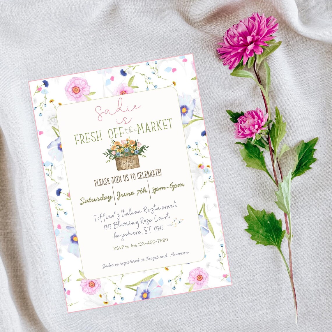 Flower Market Bridal Shower Invitation: Editable 5x7 Canva Template - Etsy