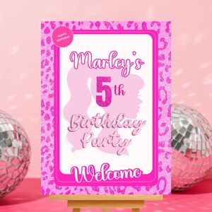 Barbie Birthday Welcome Sign Kid's Canva Template | Editable Milestone ...