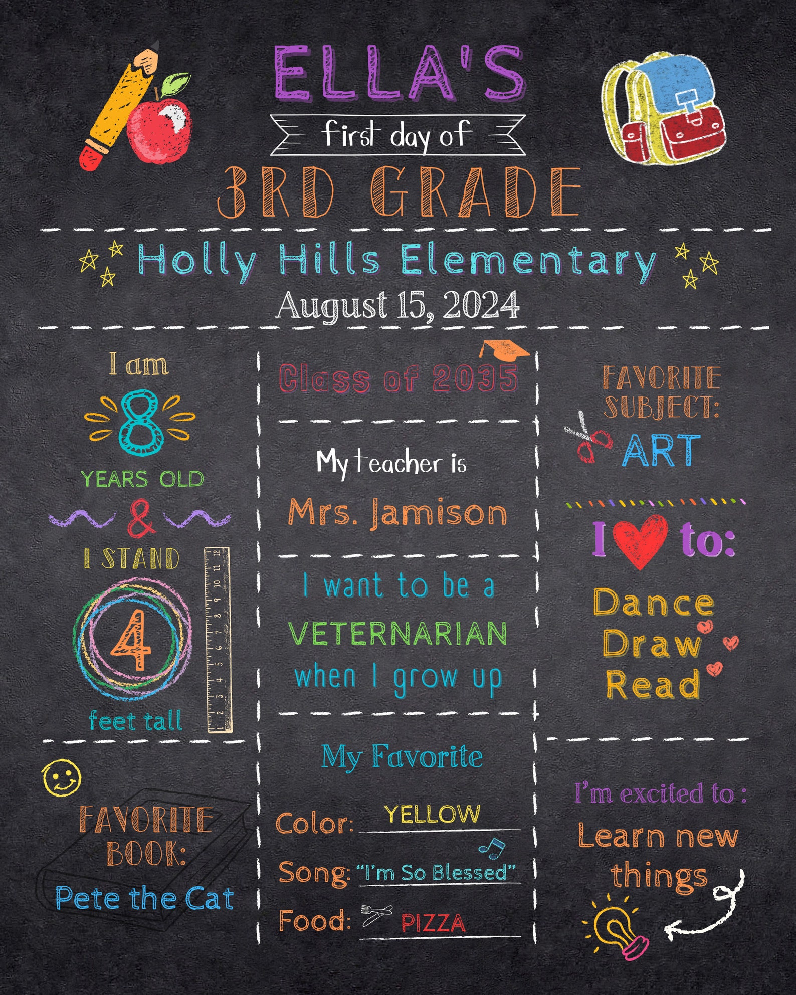 First & Last Day of School Chalkboard Sign: Editable Template (digital ...