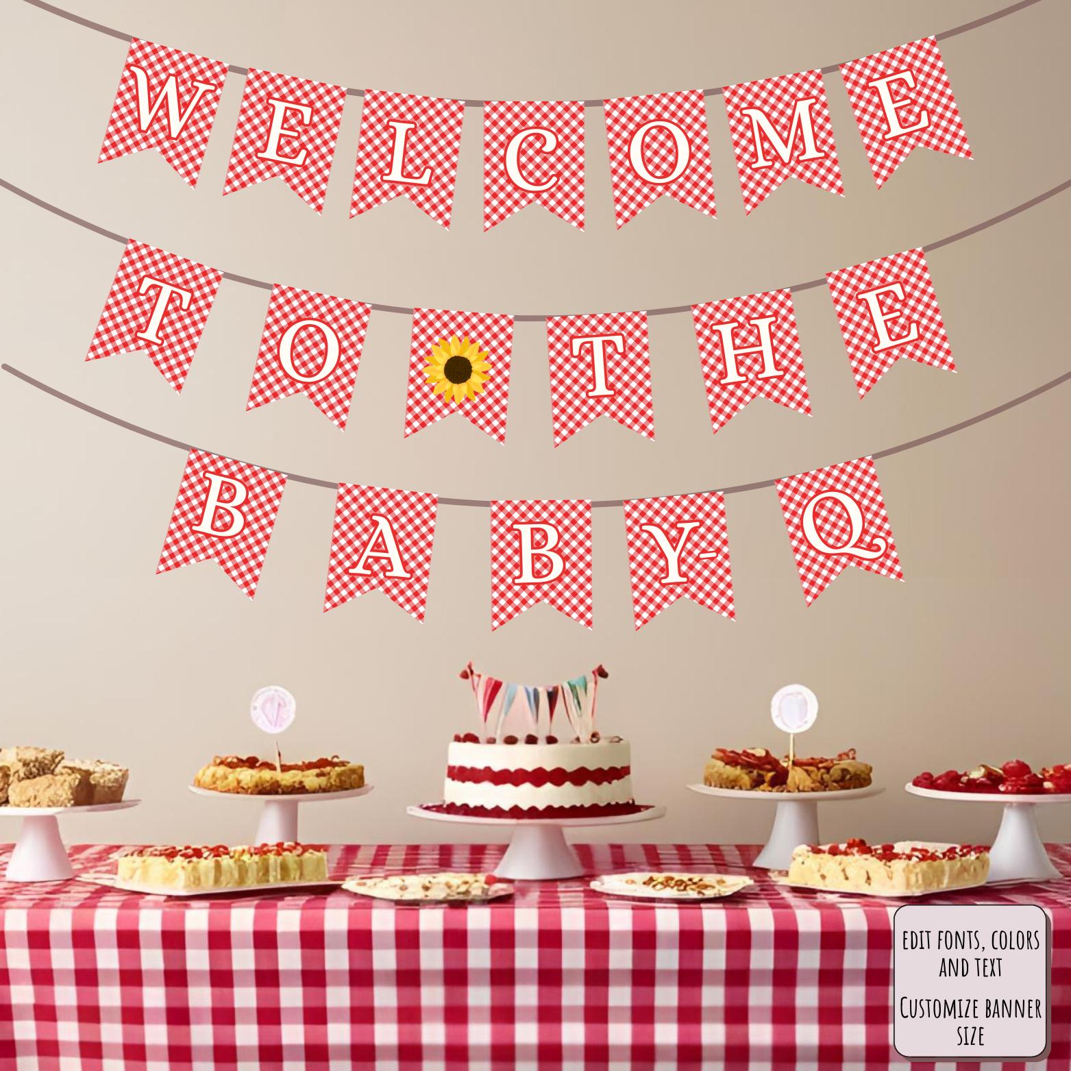 Red Banner Editable Template Birthday Banner Baby Shower Red Gingham ...