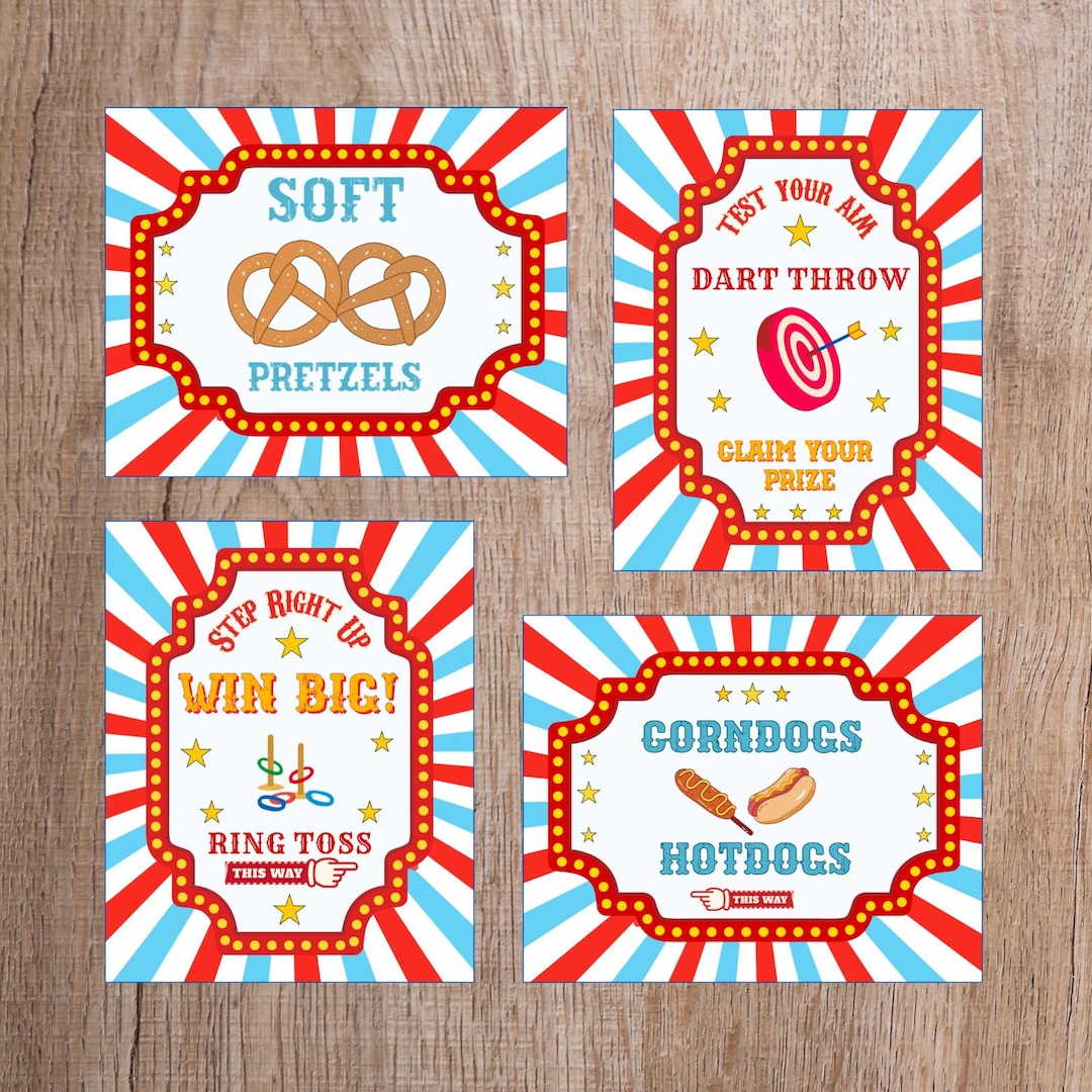 Circus Party Signs Printable Carnival Birthday Table Signs Big Top Food ...