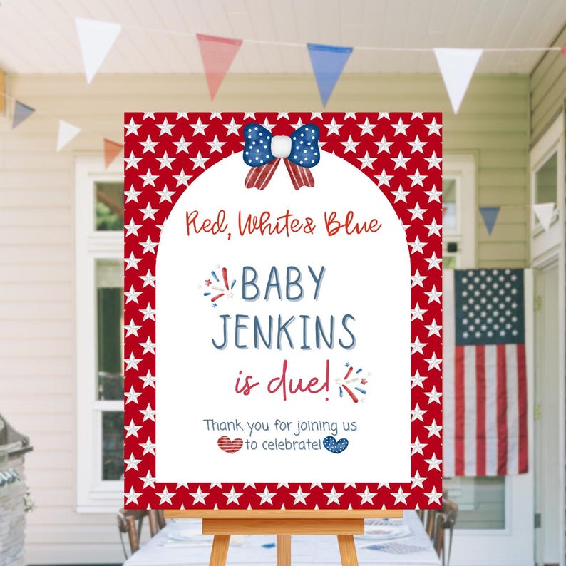 Patriotic Baby Shower Welcome Sign: Red White & Blue (digital Download ...